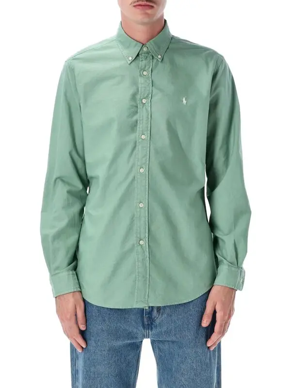 Polo Ralph Lauren Cotton Shirt With Button-down Collar And Logo - Sage