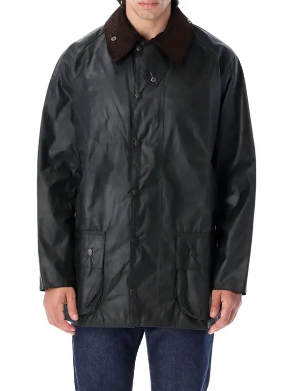 Barbour Beaufort Waxed Cotton Jacket With Velvet Collar - Sage