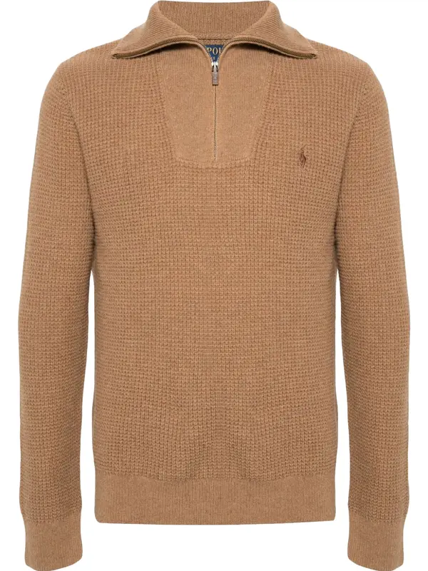 Ralph Lauren Waffle Knit Zip-up Jumper - Brown