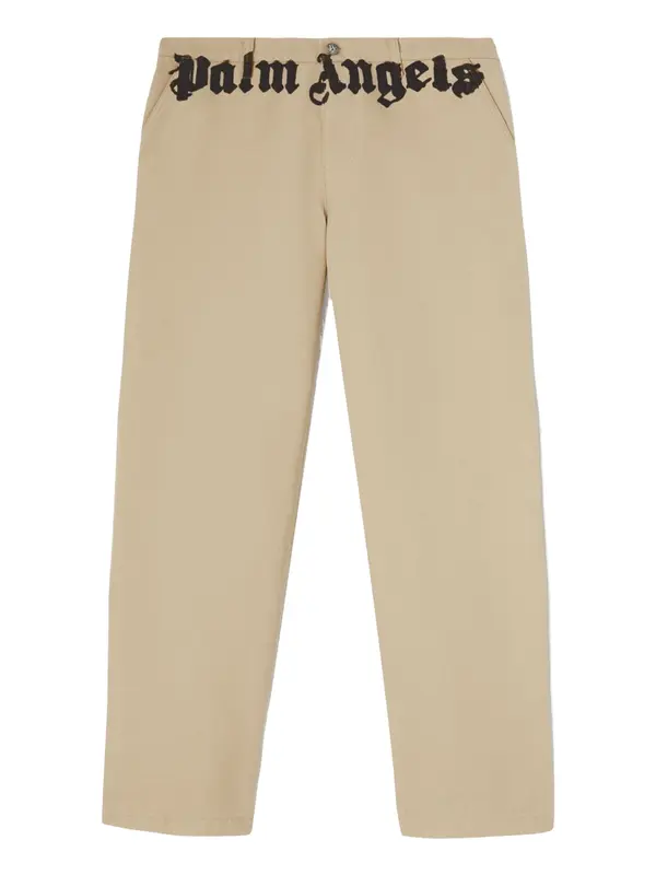 Palm Angels Logo-print Cotton Chinos - Neutrals