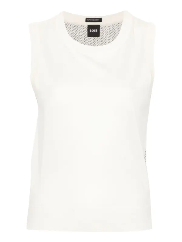 BOSS Abstract Pattern Detail Sleeveless Top - White