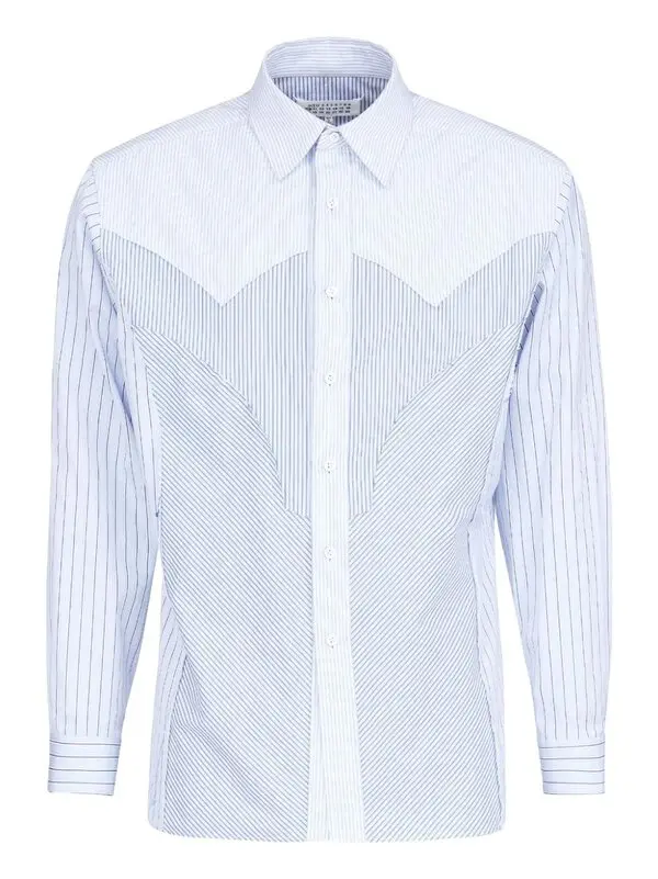 MAISON MARGIELA Panelled Striped Cotton Shirt - Blue