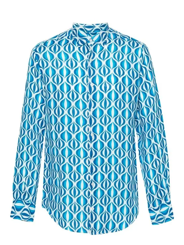 PENINSULA SWIMWEAR Geometric-print Linen Shirt - Blue