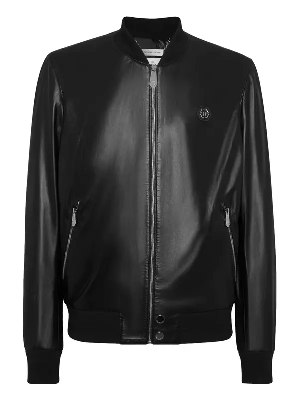 Philipp Plein Leather Bomber Jacket - Black