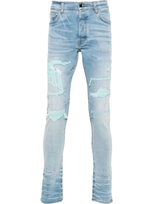 Amiri Varsity Logo Skinny Jeans - Blue