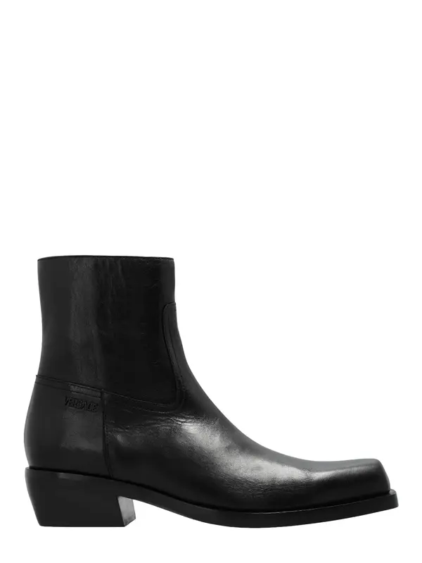 Versace Luciano Leather Ankle Boots - Black