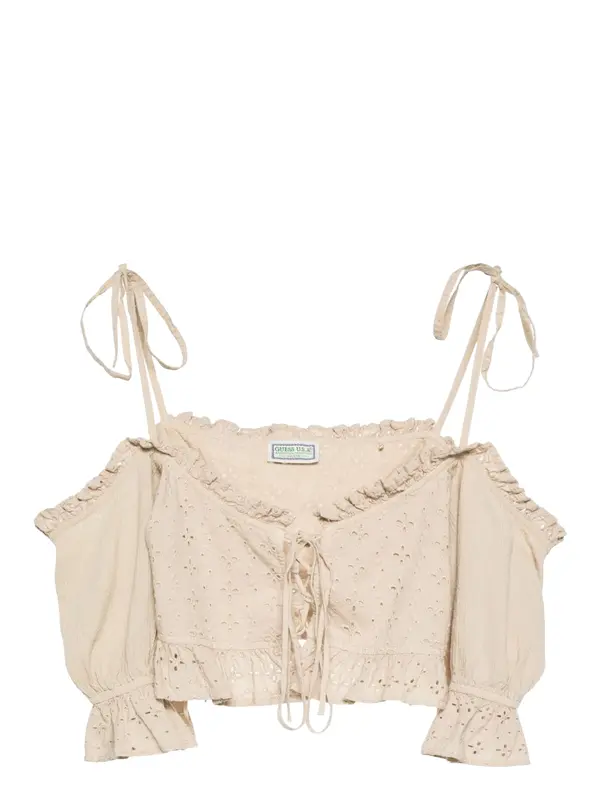 Guess Broderie-anglaise Crop Top - Neutrals