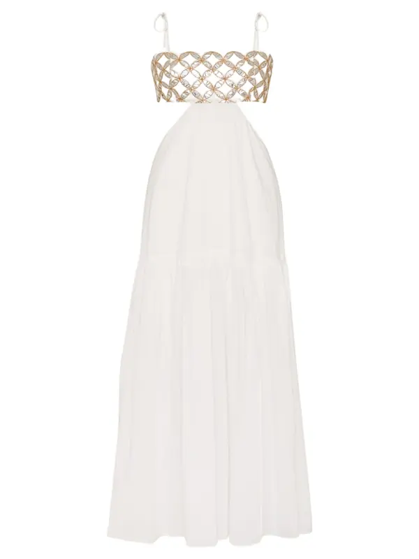 MILLY Atalia Mirror-embellished Maxi Dress - White Gold