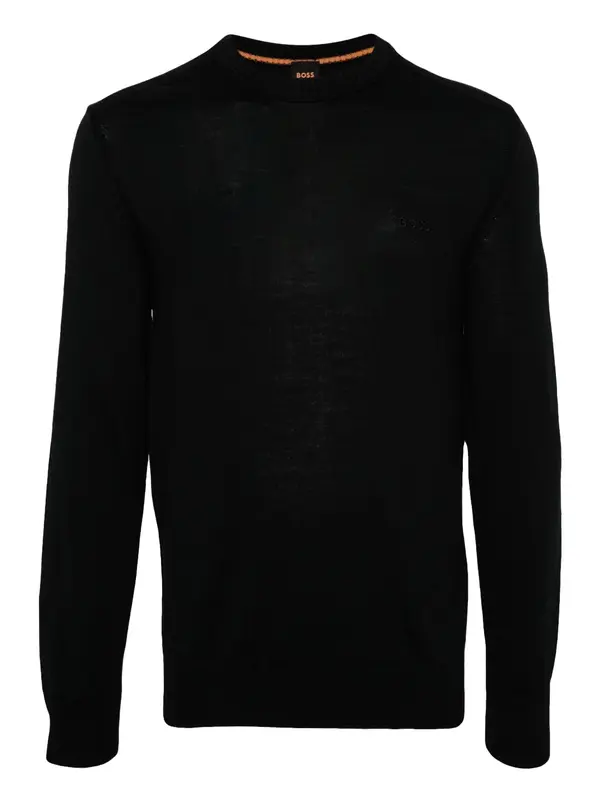 BOSS Logo-embroidered Virgin Wool Blend Jumper - Black