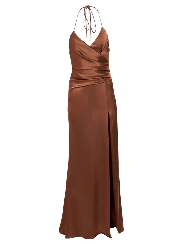 Carolina Herrera Halterneck Satin Gown - Brown