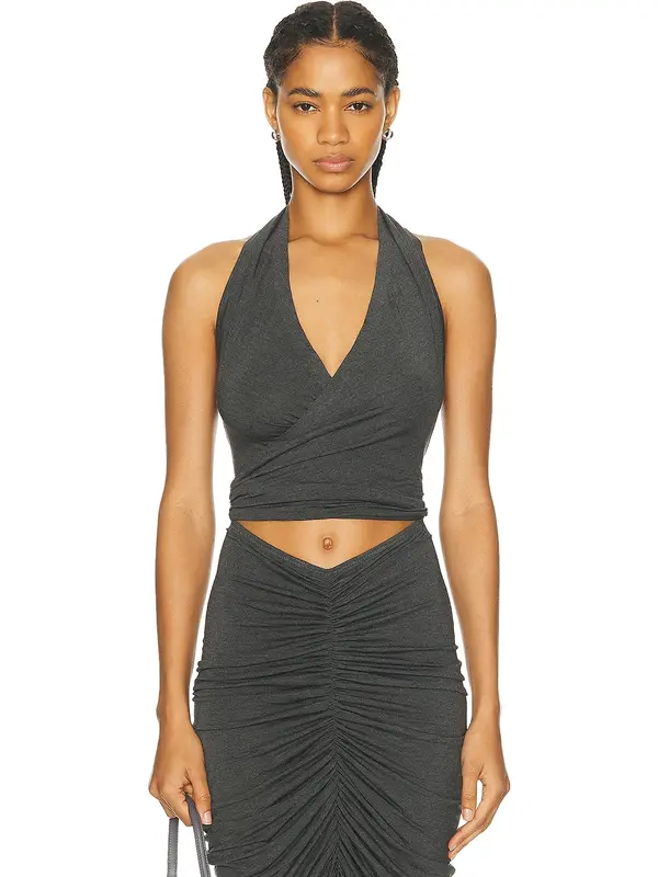 Norma Kamali Halter Wrap Top - Dark Grey