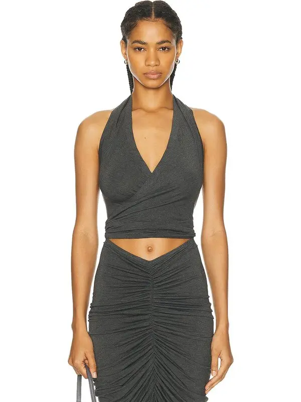 Norma Kamali Halter Wrap Top - Dark Grey