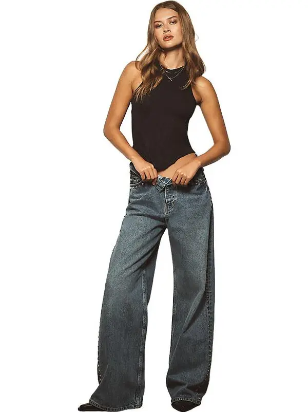 REFORMATION Cary High-rise Slouchy Wide-leg Jeans - Chesapeake Studded