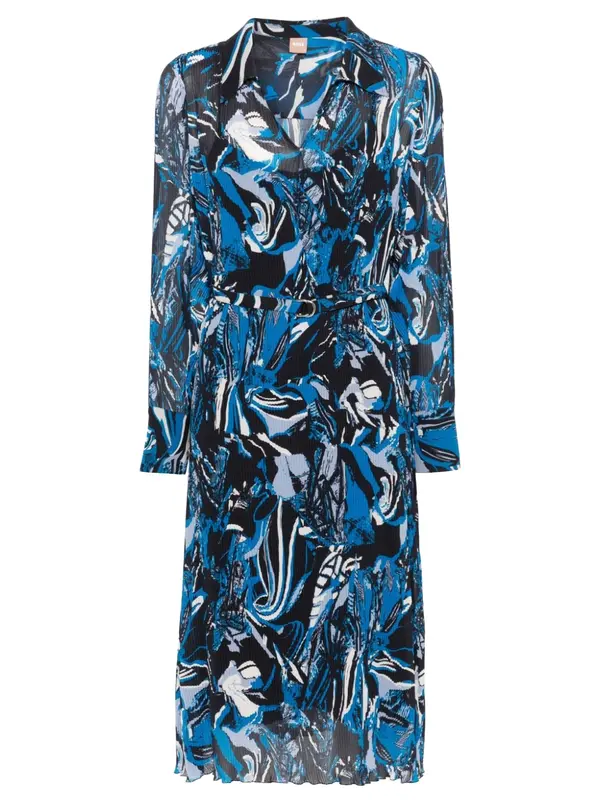 BOSS Seasonal-print Pleated Midi Dress - Blue