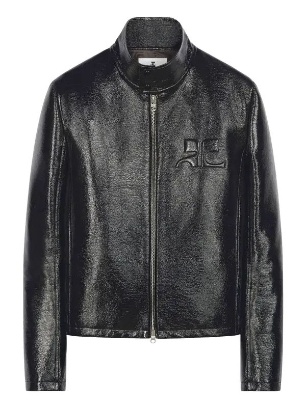 COURREGES Logo-embossed Patent Biker Jacket - Black