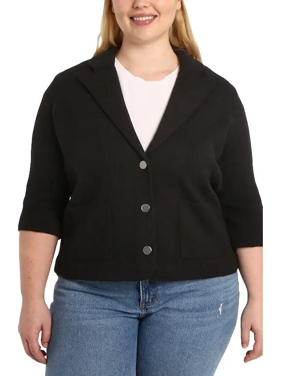 Minnie Rose Three-quarter Sleeve Knit Blazer - Black