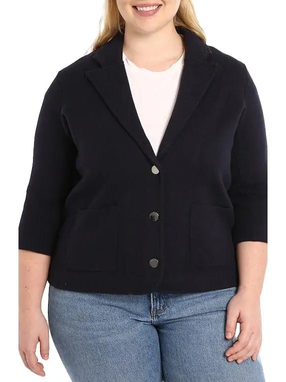 Minnie Rose Three-quarter Sleeve Knit Blazer - Navy