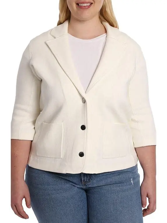 Minnie Rose Three-quarter Sleeve Knit Blazer - White