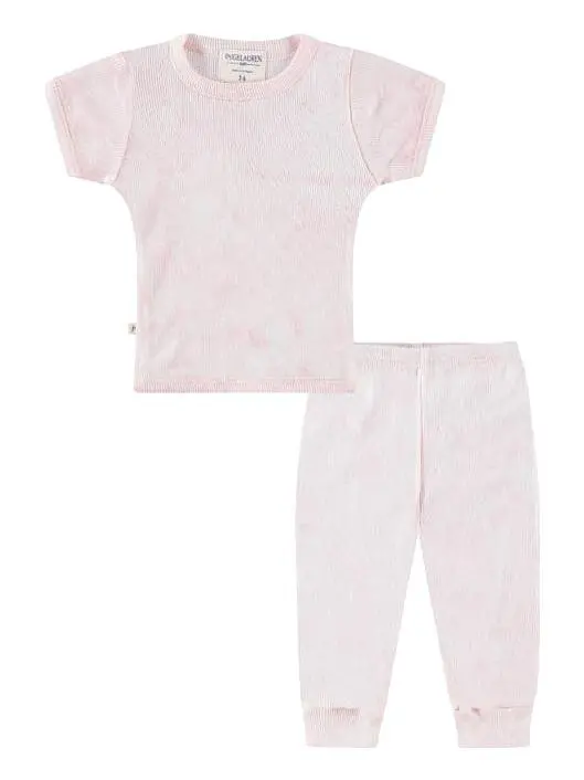 PAIGELAUREN Marble Dye Rib T-shirt And Pants Set - Pink