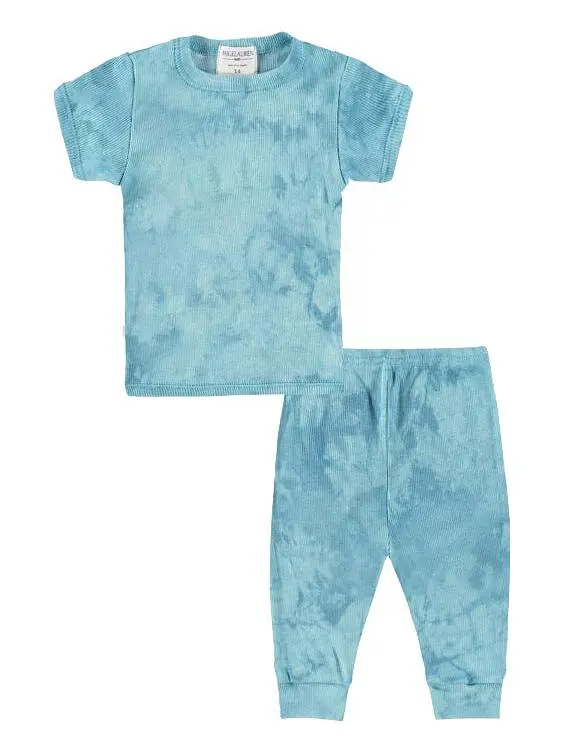 PAIGELAUREN Marble Dye Rib T-shirt & Pants Set - Teal