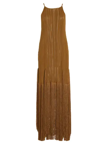 Proenza Schouler Everly Fringed Knit Maxi Dress - Bronze