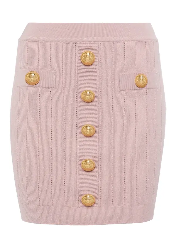 Balmain High-rise Knitted Miniskirt - Pink