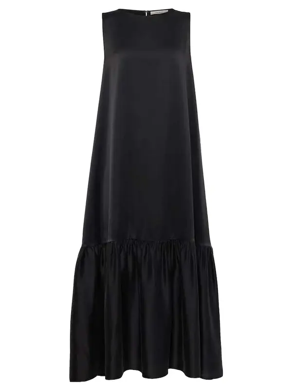 Asceno Rhea Silk Charmeuse Midi Dress - Black