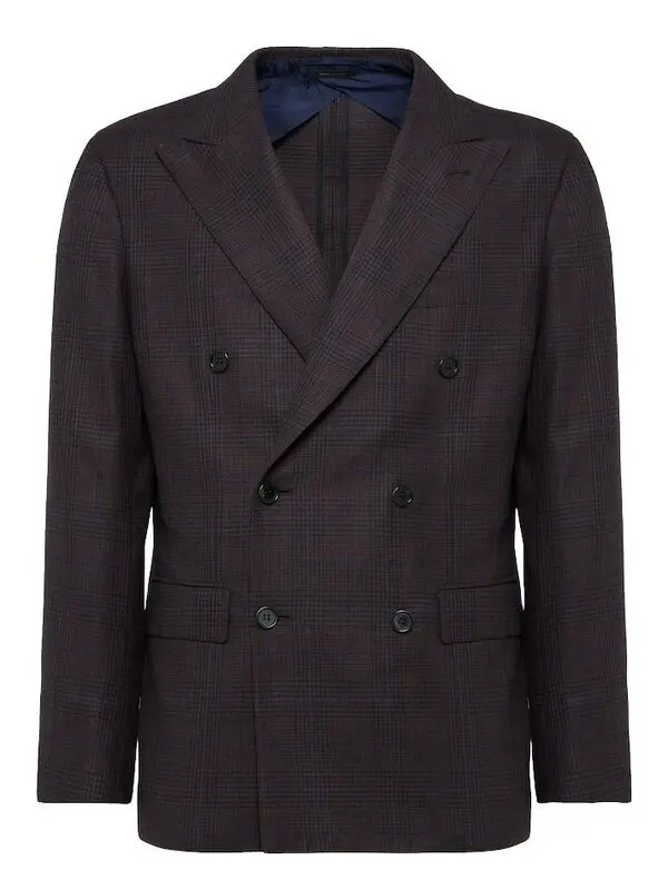 Brioni Prince Of Wales Checked Wool Blazer - Brown