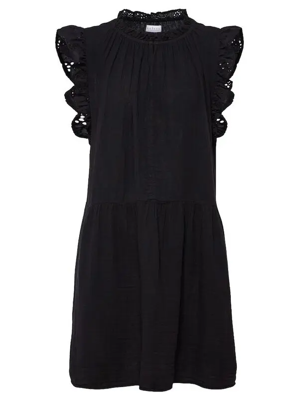 Velvet By Graham & Spencer Grace Lace-trimmed Cotton Minidress - Black