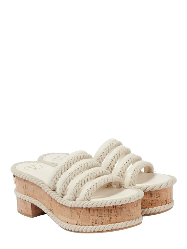 Valentino Garavani Vlogo Summerblocks Leather Platform Mules - White