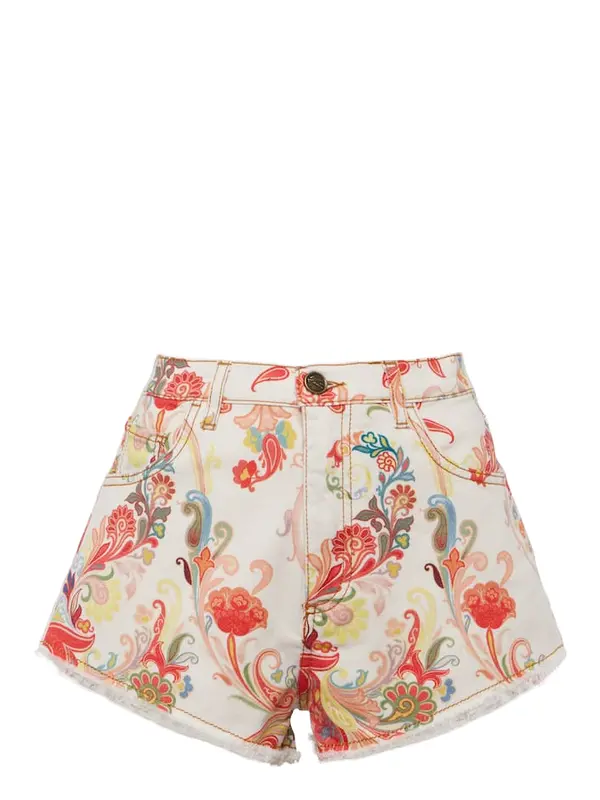 Etro Mid-rise Denim Paisley Shorts - Multicoloured