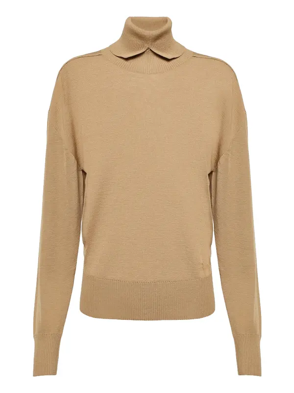 Burberry Turtleneck Wool Top - Beige