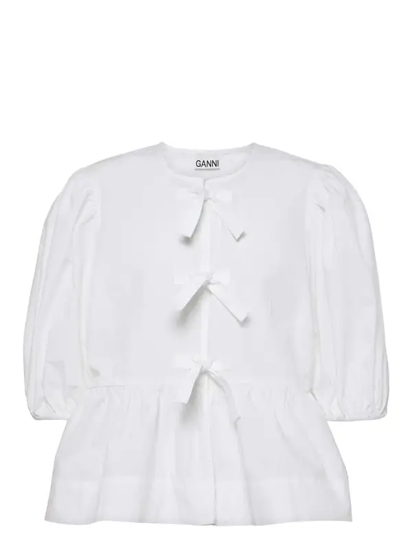 GANNI Bow-detail Cotton Poplin Blouse - White