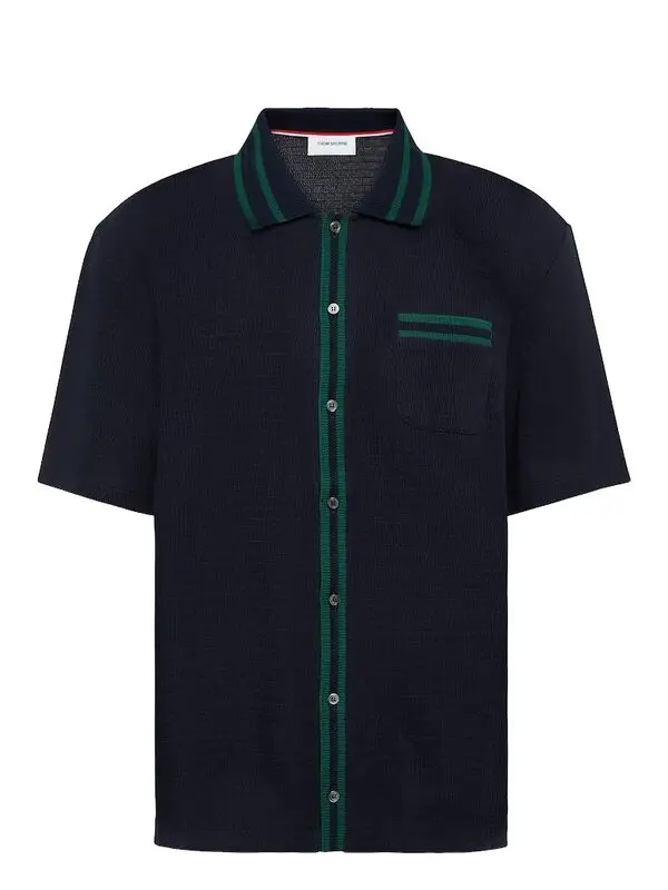 Thom Browne Rwb Stripe Cotton Polo Shirt - Blue