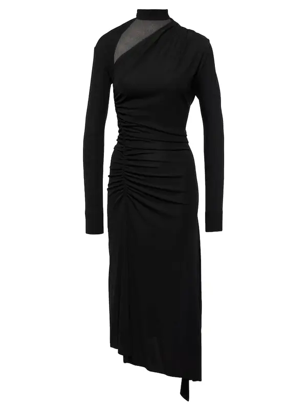 Victoria Beckham Asymmetric Ruched Midi Dress - Black