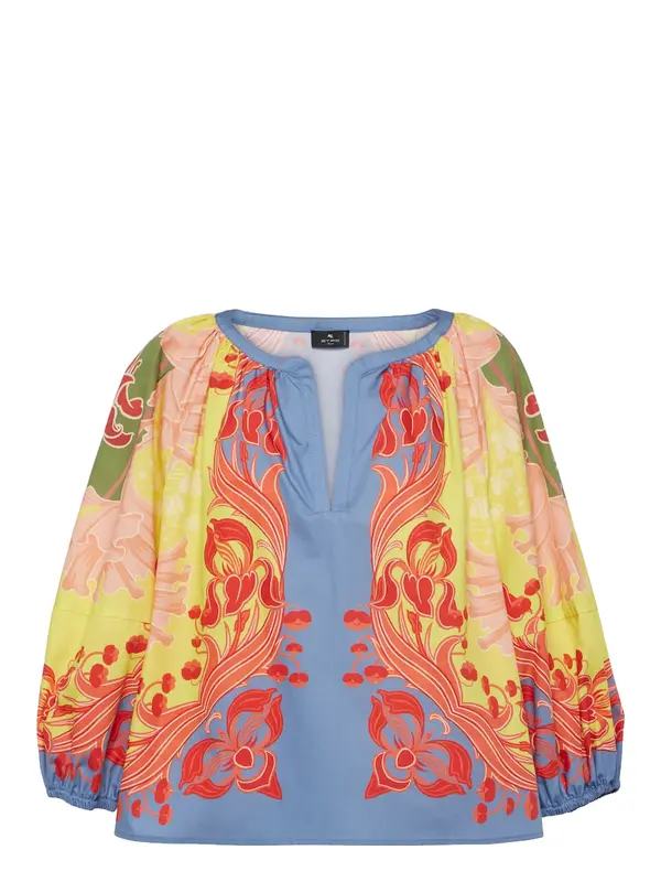 Etro Printed Balloon-sleeve Cotton Blouse - Multicoloured
