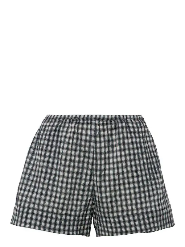 GANNI Checked Seersucker Shorts - Black