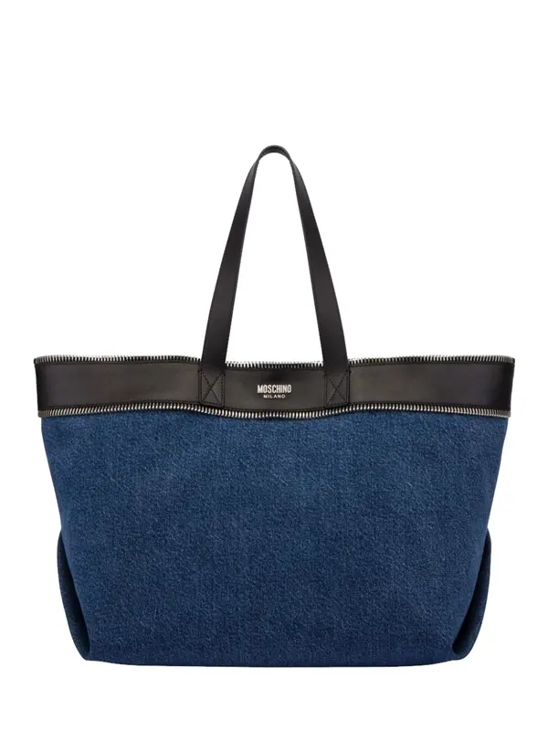 Moschino Zip-trim Denim And Leather Tote Bag - Blue