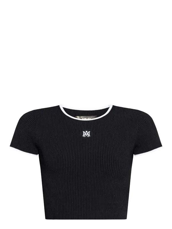 Amiri Ribbed Embroidered Logo Crop Top - Black