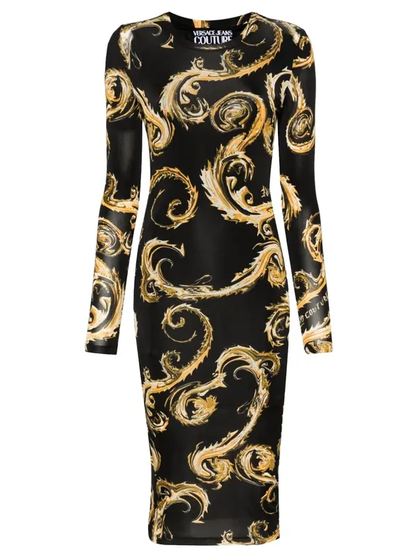 Versace Chromo Couture-print Midi Dress - Black