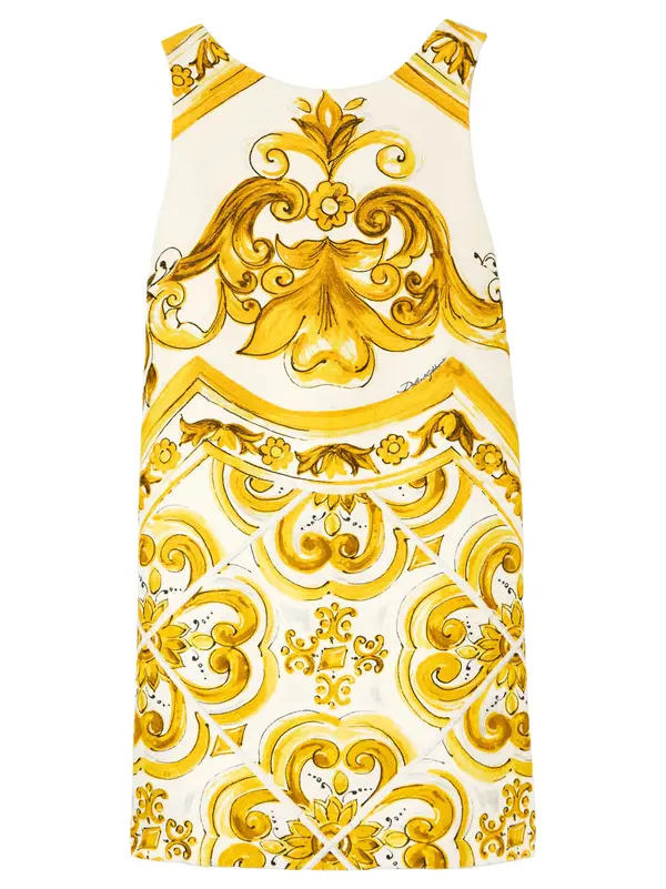 Dolce & Gabbana Maiolica Printed Brocade Mini Dress - Yellow