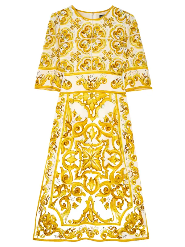 Dolce & Gabbana Maiolica Printed Silk-blend Charmeuse Mini Dress - Yellow