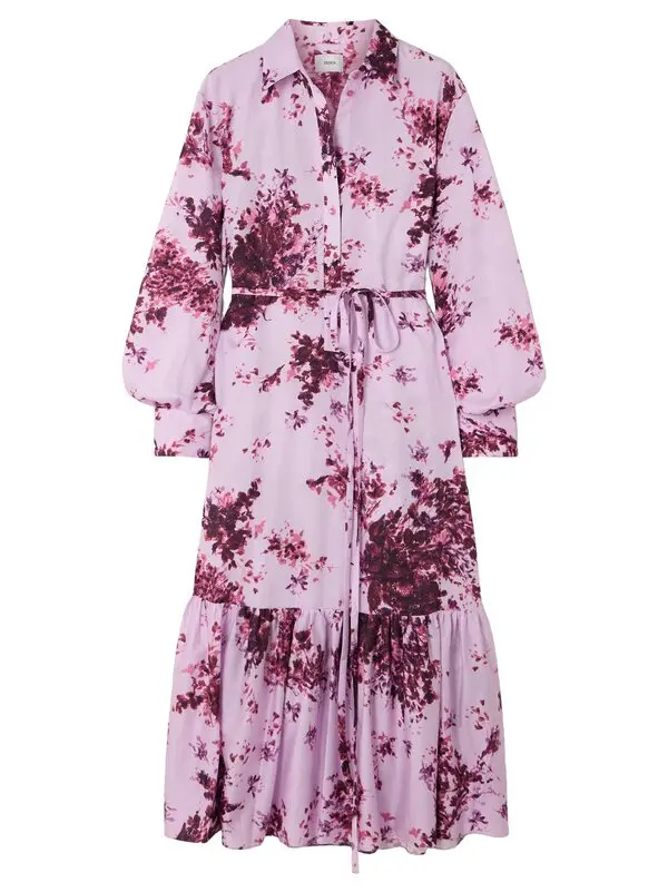Erdem Belted Tiered Floral-print Midi Dress - Pink
