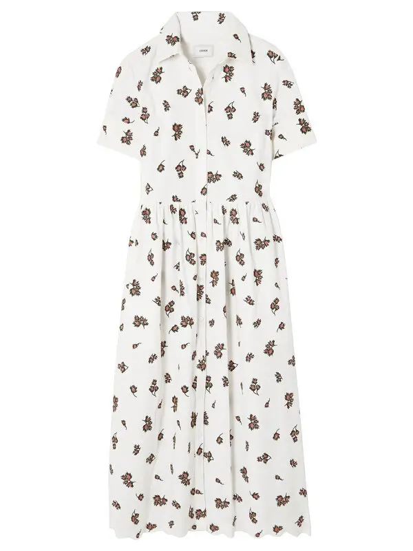 Erdem Scalloped Embroidered Cotton-blend Midi Shirt Dress - White