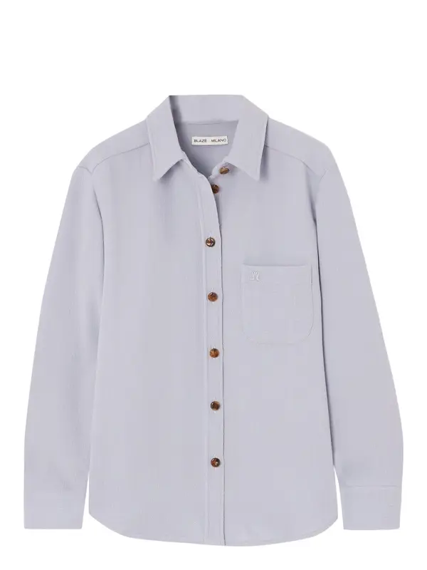BLAZÉ MILANO Anabas Embroidered Wool-crepe Shirt - Blue