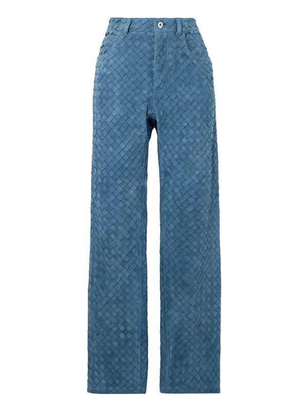 Bottega Veneta Intrecciato Suede Straight-leg Trousers - Blue