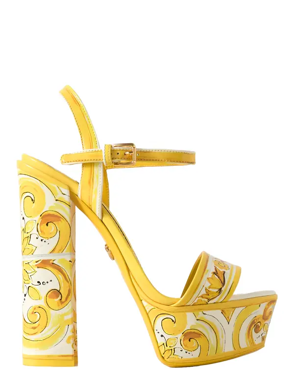 Dolce & Gabbana Keira Printed Leather Platform Sandals - Yellow
