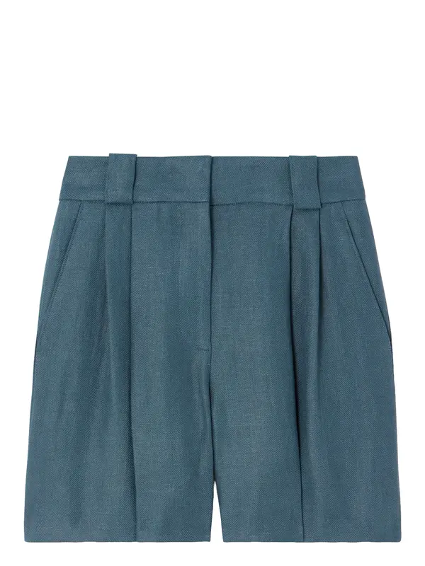 BLAZÉ MILANO Clarity Pleated Herringbone Linen Shorts - Blue