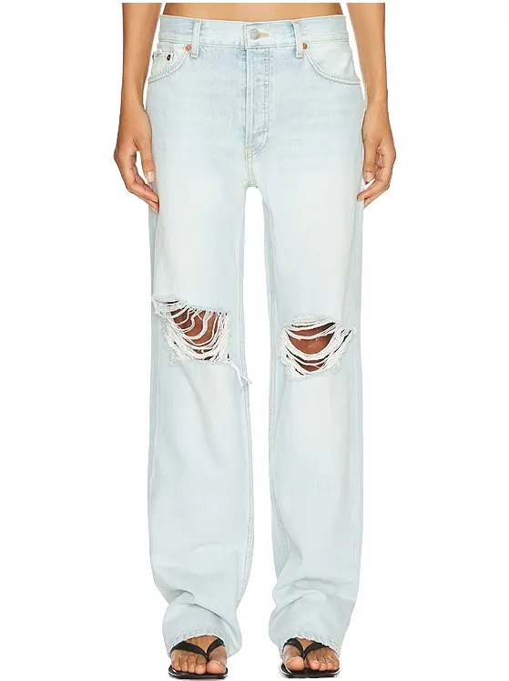 RE/DONE Loose Long Wide Leg Jeans - Acqua Destroy