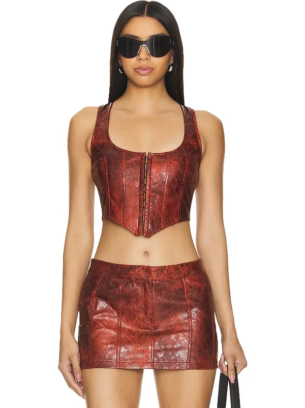 Superdown Juno Faux Leather Top - Red
